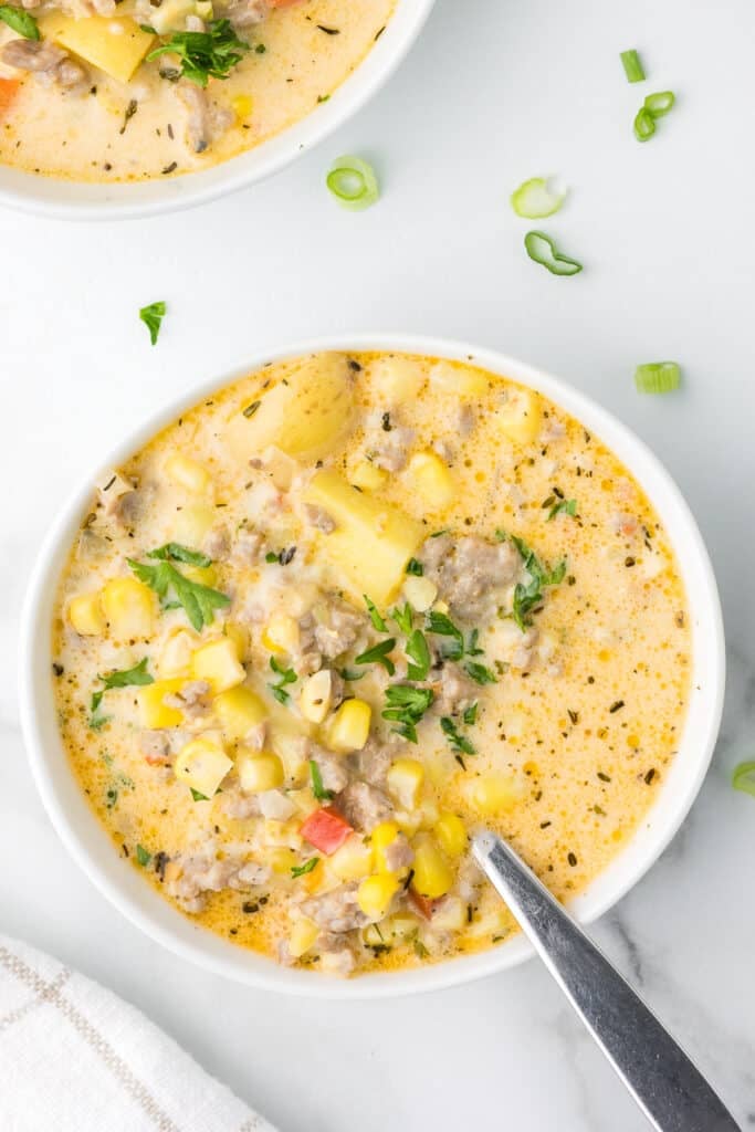 Sausage Corn Chowder (Stovetop and Slow Cooker Directions) - Cooking Up ...