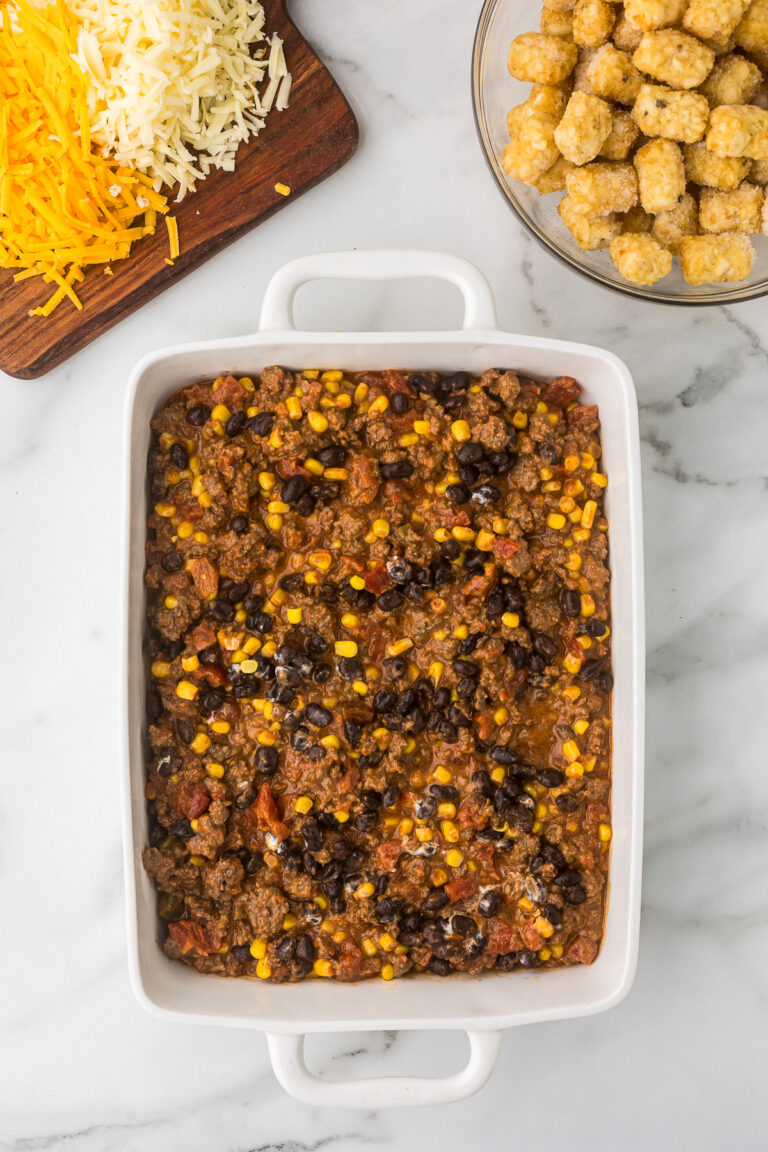 Taco Tater Tot Casserole (Easy Ground Beef Bake) - Cooking Up Memories