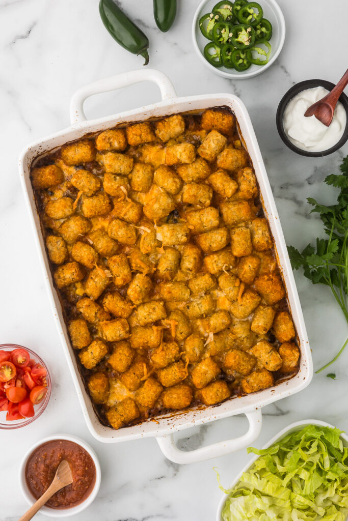 Taco Tater Tot Casserole (Easy Ground Beef Bake) - Cooking Up Memories